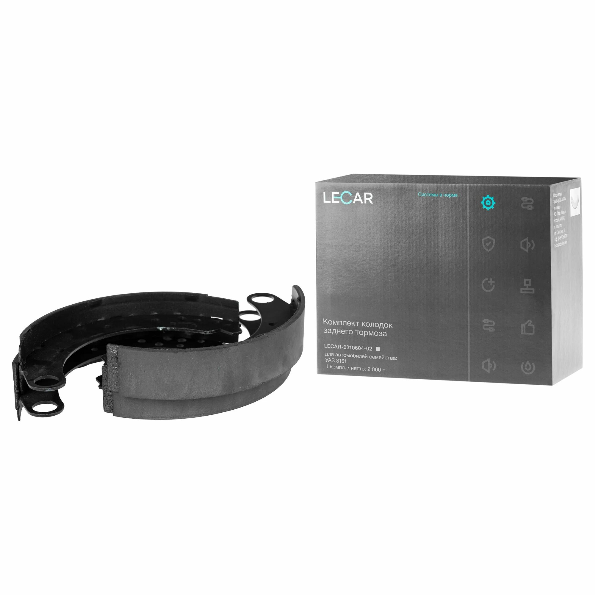 Колодки тормозные задние барабанные LECAR031060402 для УАЗ 3151 (компл. 4шт.)
