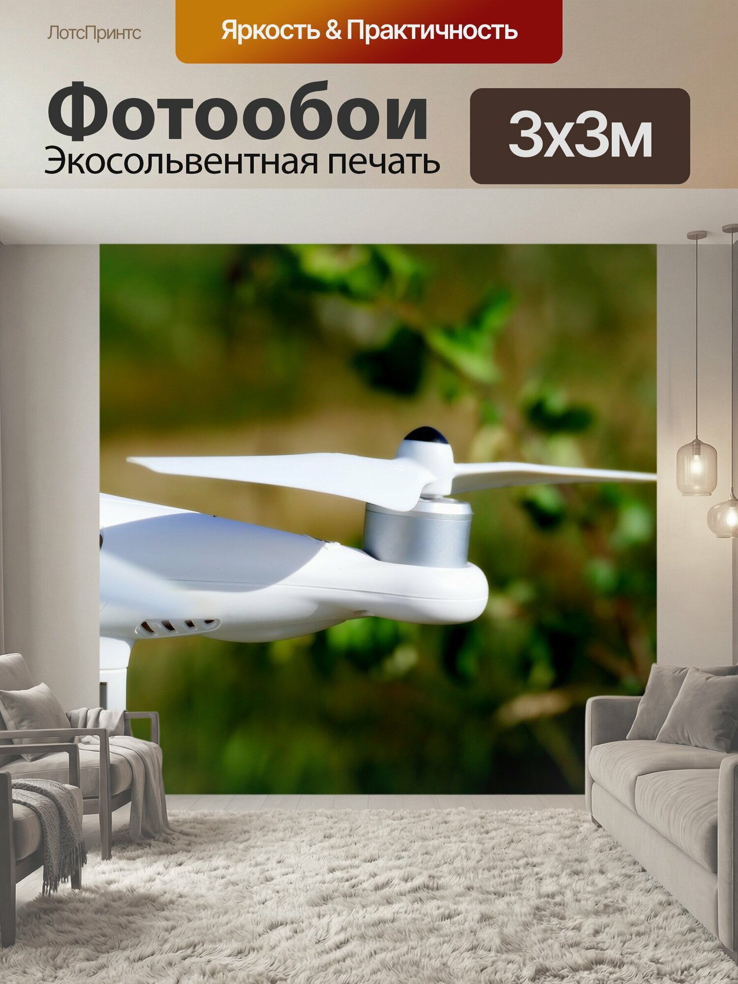 Фотообои "Дрон, квадрокоптер, quadrocopter" 300x300 см. экосольвентная печать