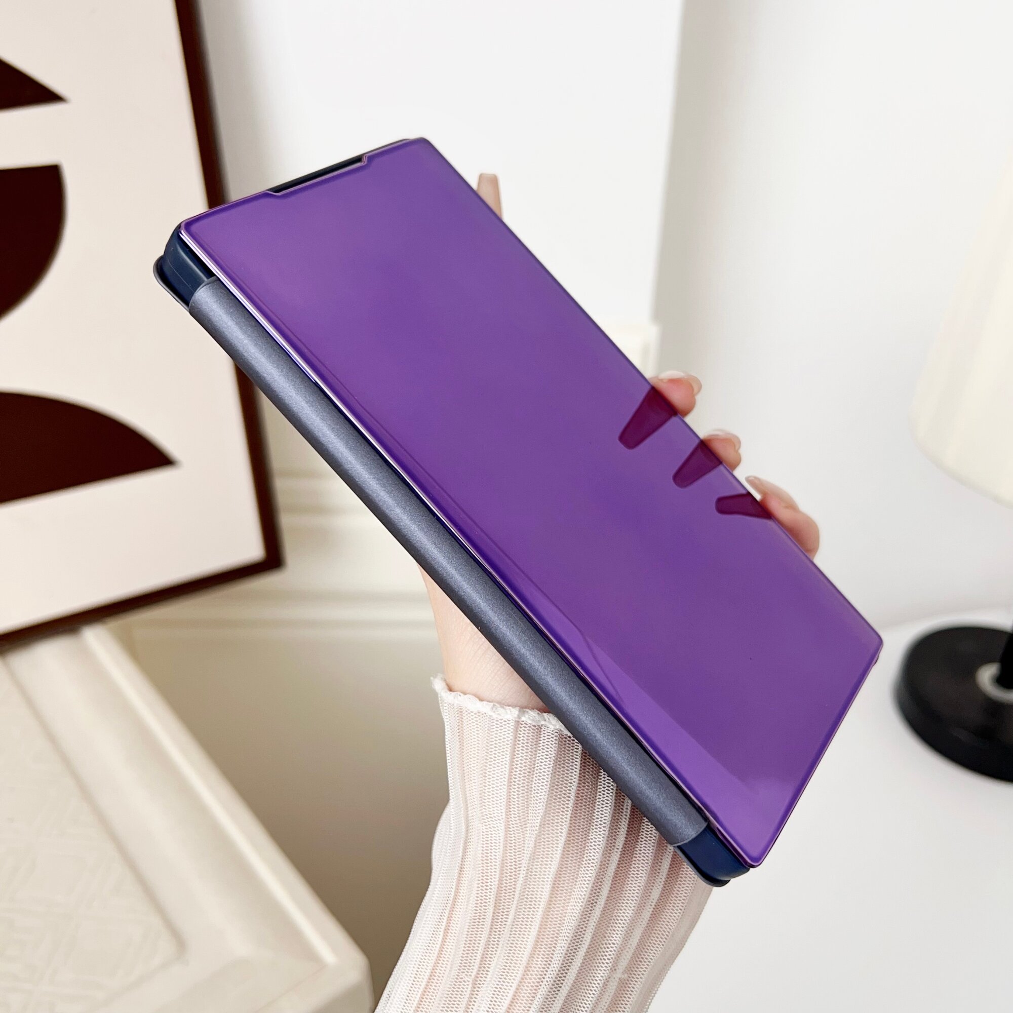 Чехол-книжка для смартфона 14 Pro, фиолетовый, с зеркальной задней панелью