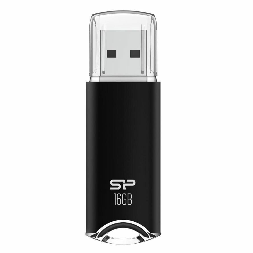 Память USB Flash 16 ГБ Silicon Power HELIOS H02 BLACK (SP016GBUF2H02V1K) - USB 2.0, скорость чтения до 32 Мб/с, скорость записи до 10 Мб/с, Колпачок, Пластик