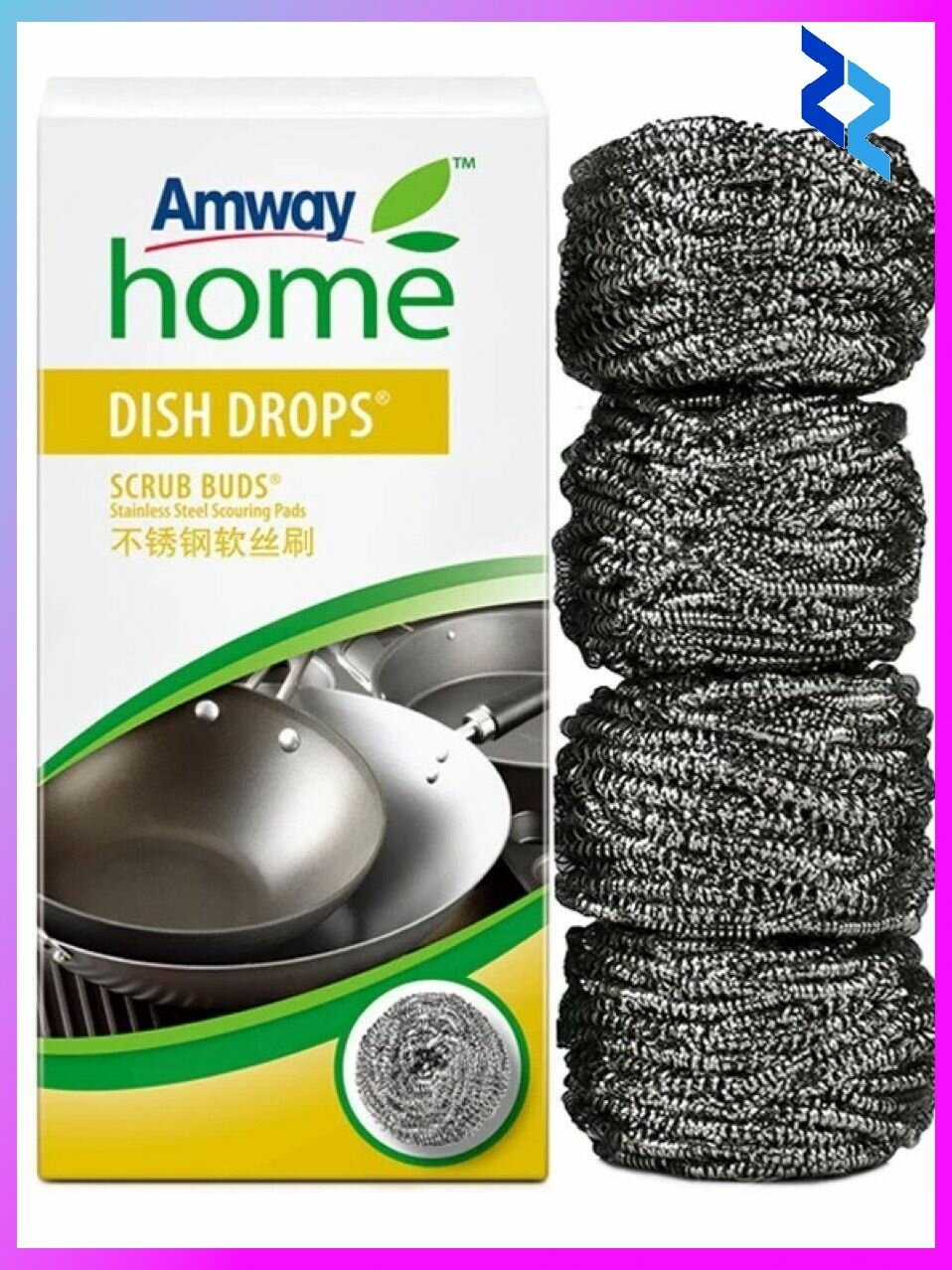 Многофункциональная металлическая губка из нержавеющей стали Amway (4 шт. в упаковке) - для посуды, кухни и сложных загрязнений