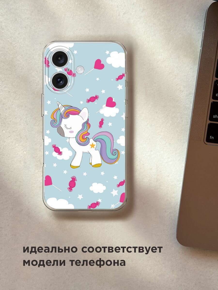 Чехол на Apple iPhone 16 / Айфон 16 с принтом "Сладкий единорожек" — фото 1