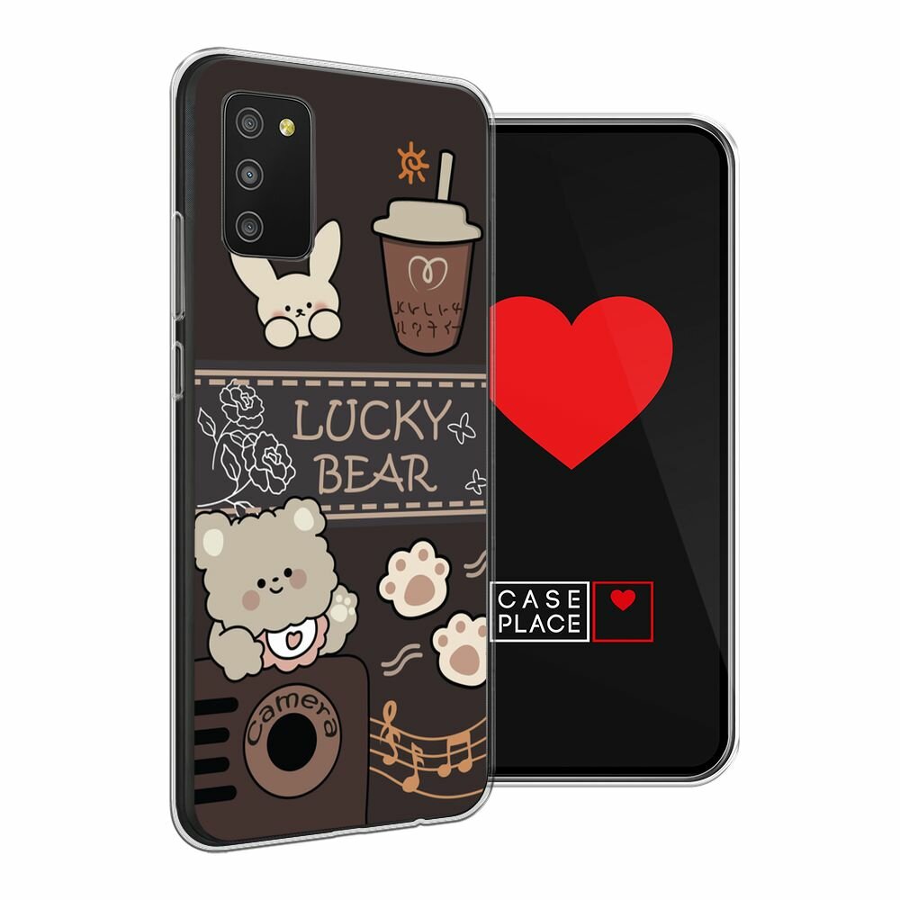 Чехол на Samsung Galaxy A02s / Самсунг Галакси A02s с принтом "Lucky bear coffee 1" — фото 1