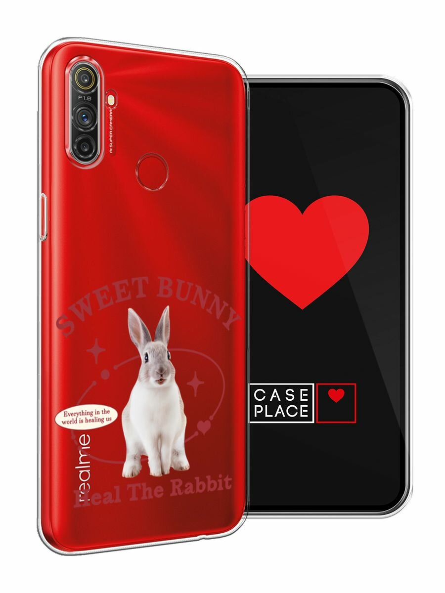 Чехол на Realme C3 / Реалми C3 с принтом "Heal the rabbit", прозрачный — фото 1