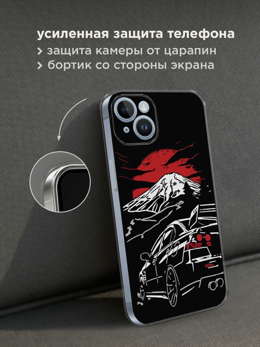 Чехол на Apple iPhone 14 / Айфон 14 с принтом "Машина в горах JDM" — фото 1