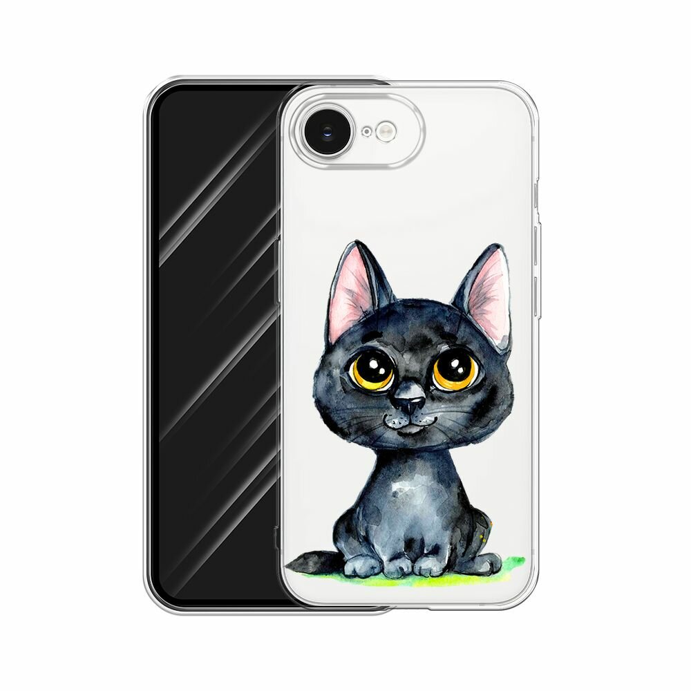 Чехол на Apple iPhone 16e/17e / Айфон 16е/17e с принтом Милый черный котенок, прозрачный — фото 1