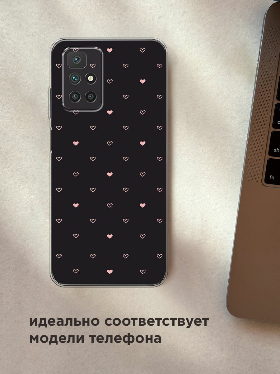 Чехол на Xiaomi Redmi 10 / Сяоми Редми 10 с принтом "Черный фон и сердечки" — фото 1