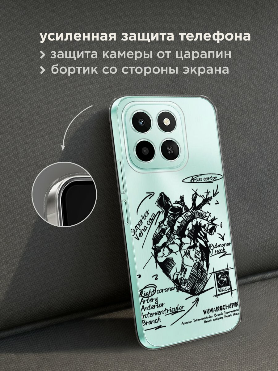 Чехол на Honor X6c / Хонор X6c с принтом "Анатомическое сердце 2", прозрачный — фото 1