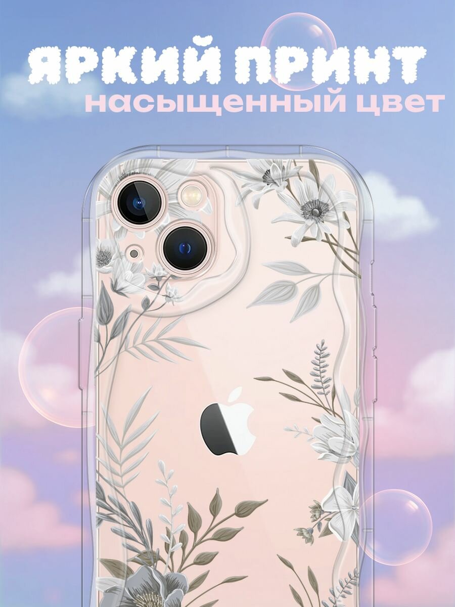 Чехол на Apple iPhone 13 / Айфон 13 с принтом Цветы сепия 3, прозрачный — фото 1