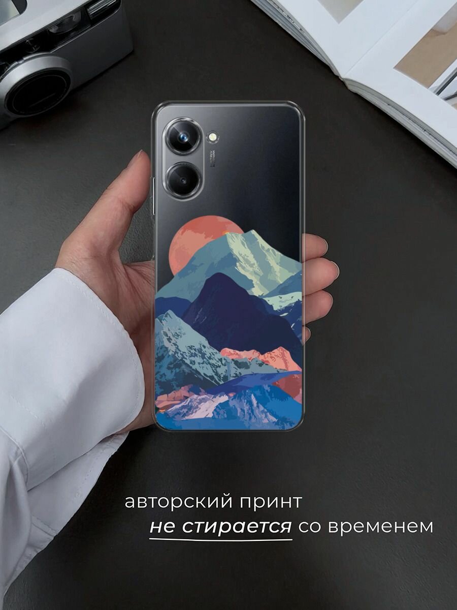Чехол на Realme 10 Pro / Реалми 10 Про с принтом "Закат в снежных горах", прозрачный — фото 1
