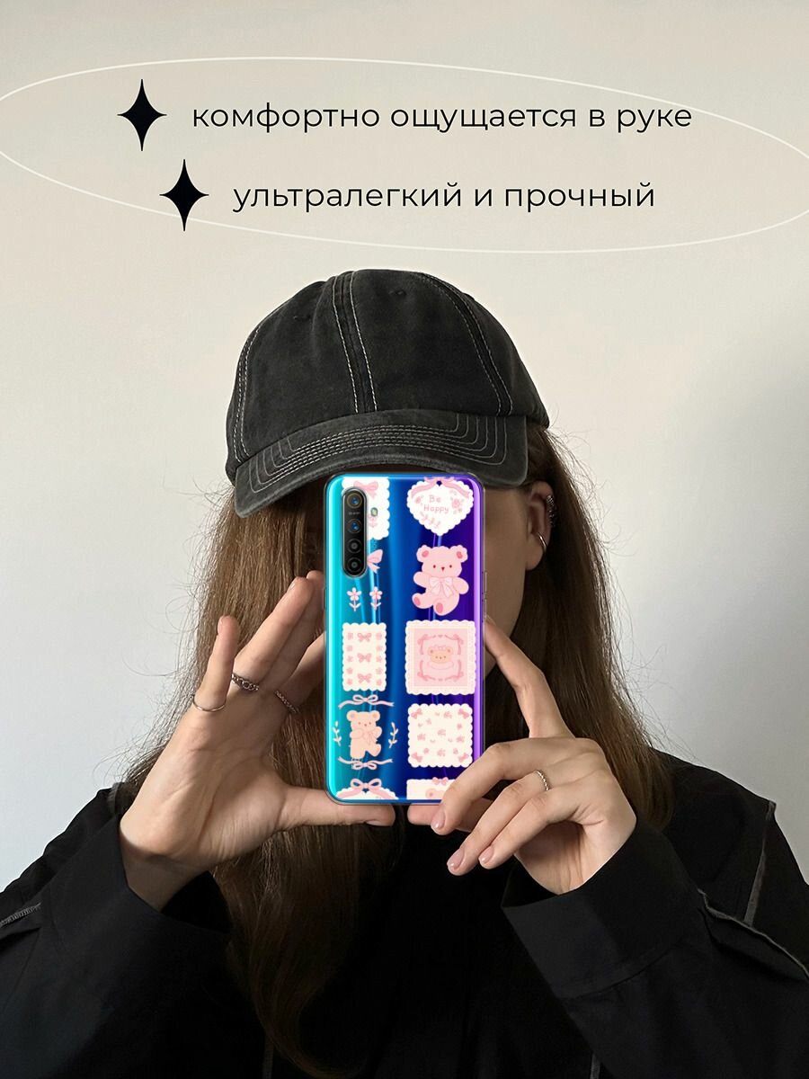 Чехол на Realme XT / Реалми XT с принтом "Розовые марки", прозрачный — фото 1