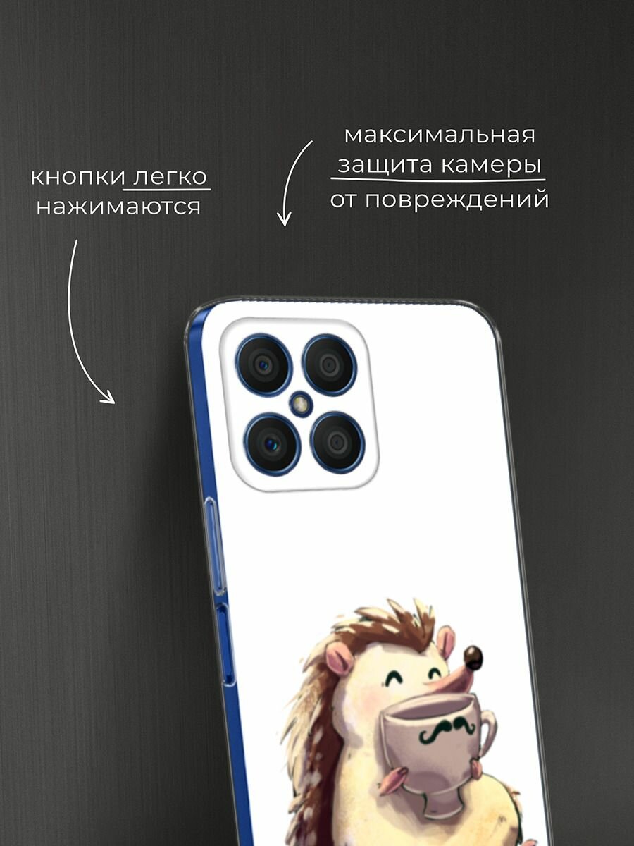 Силиконовый чехол на Honor X8 / Хуавей X8 с принтом "Еж кофеман" — фото 1