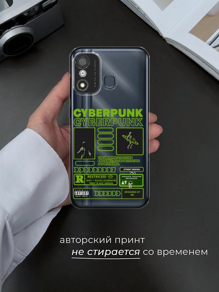 Чехол на Itel A27 / Ител А27 с принтом "Cyberpunk", прозрачный — фото 1
