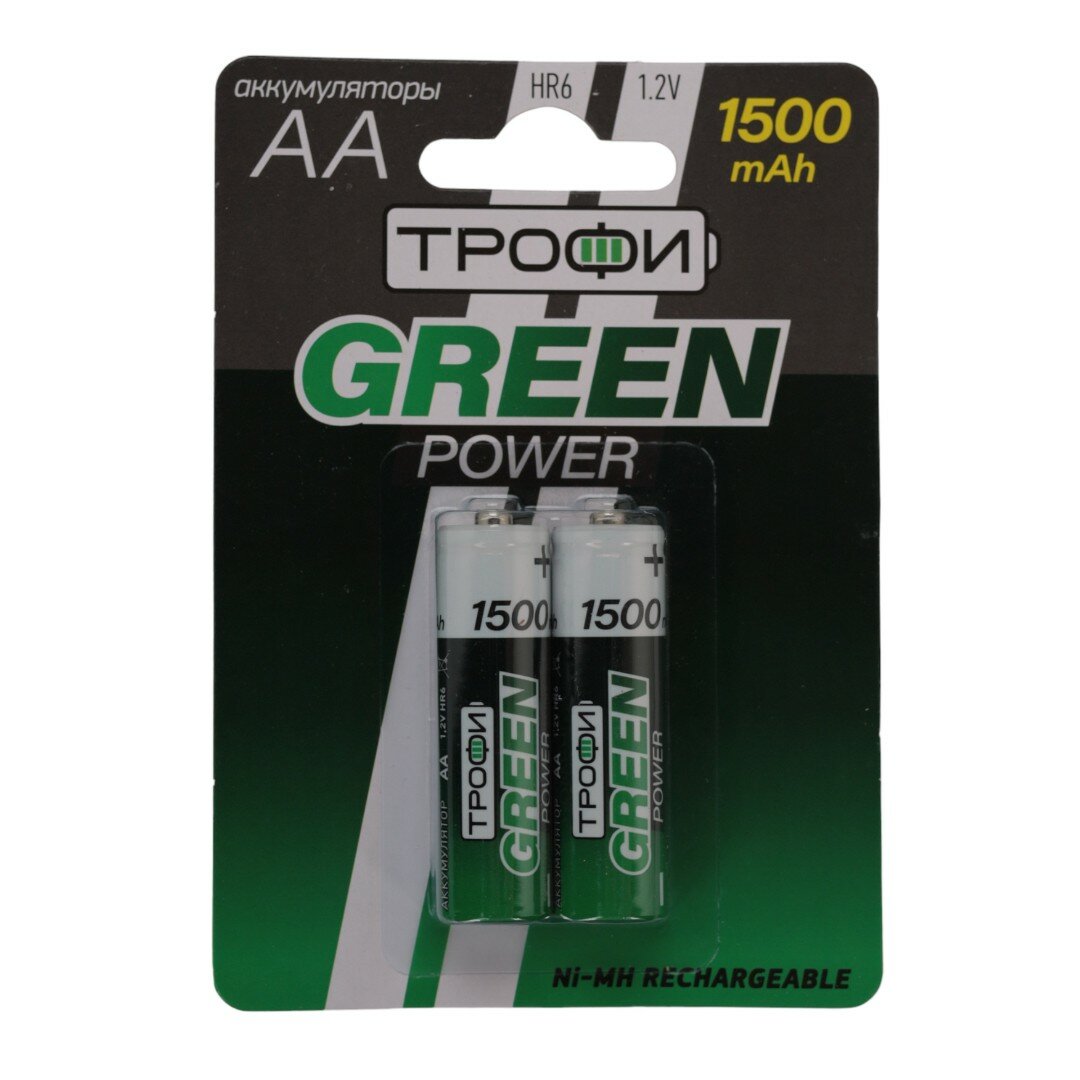 Трофи аккумуляторы AA 1500 мАч, набор 2 шт, для пультов, гаджетов и бытовой техники