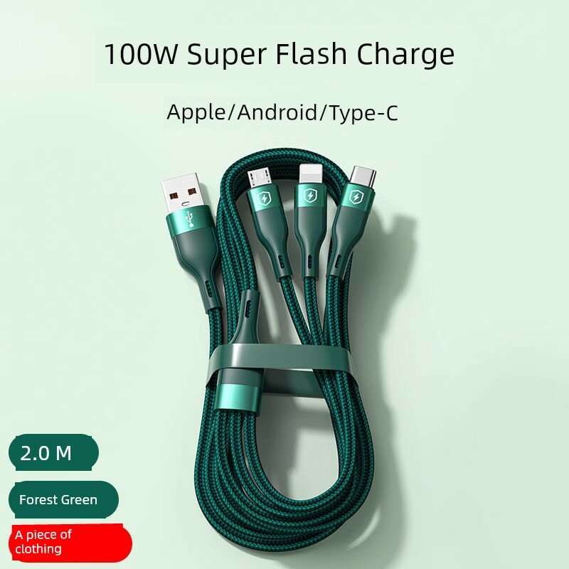 2 м Лесной зеленый Одинарный кабель 100 Вт быстрая зарядка USB автомобильный зарядник для Android
