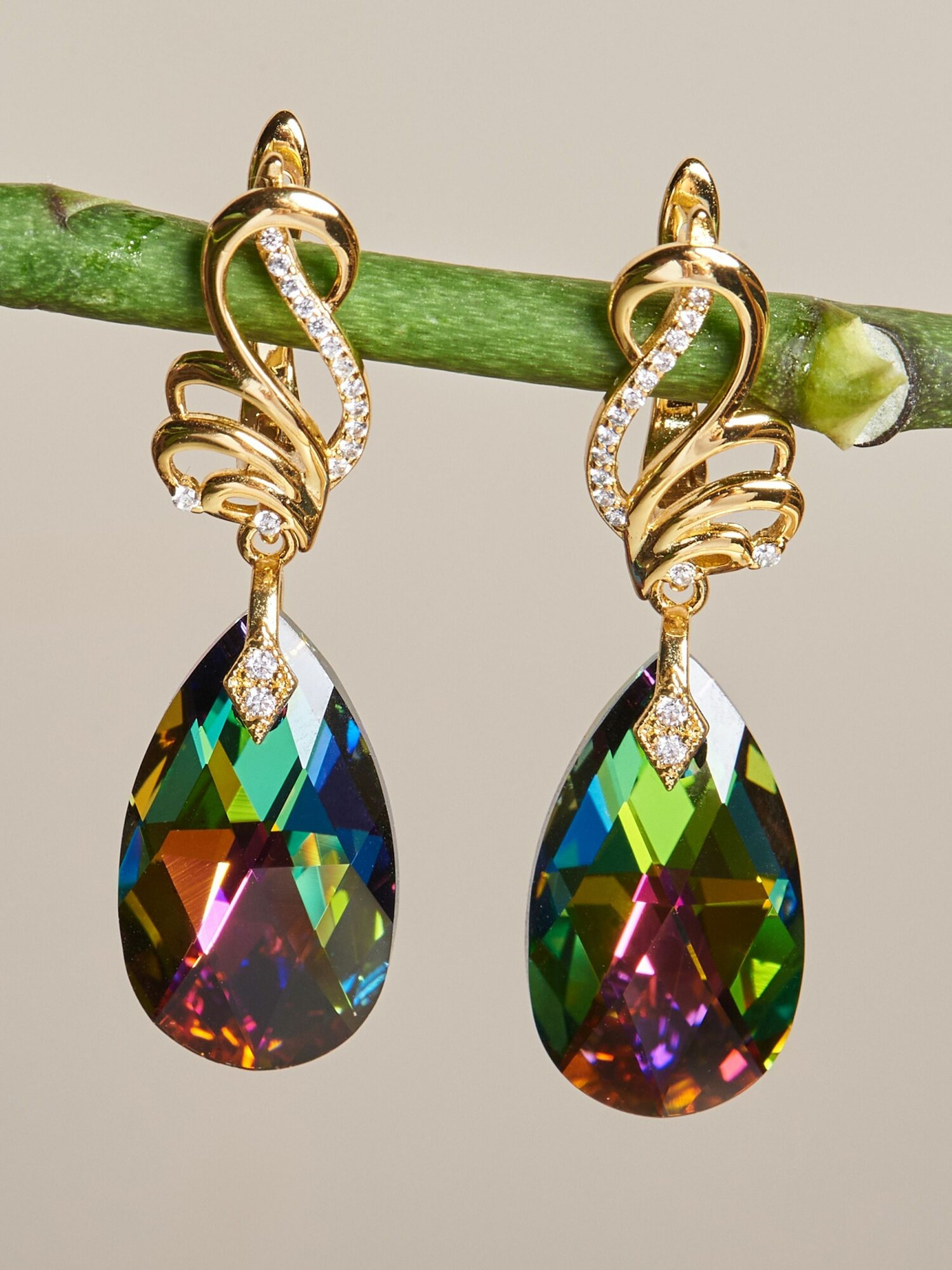 Серьги, стекло, кристалл, кристаллы Swarovski