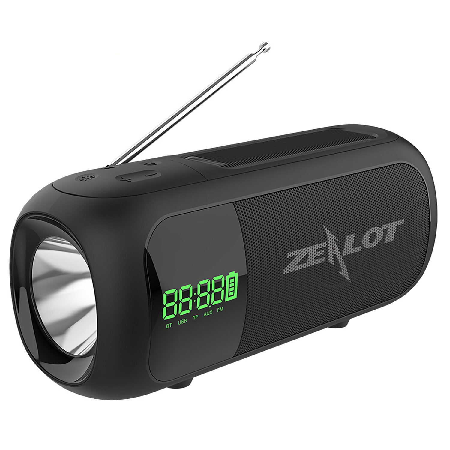 Колонка Bluetooth беспроводная Zealot A5 с солнечной зарядкой фонарик поддержка USB-флешка TF-карта FM-радио модель A5 версия Bluetooth 5.0 батарея 1800mAh время воспроизведения 6-8 часов вес 505г размер 20*8*9.1см