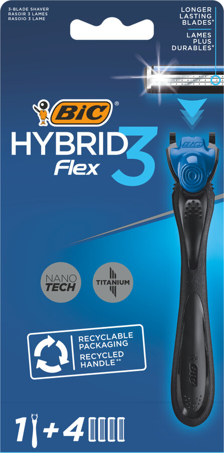 Бритва мужская BIC Hybrid 3 Flex с 4 сменными кассетами в комплекте
