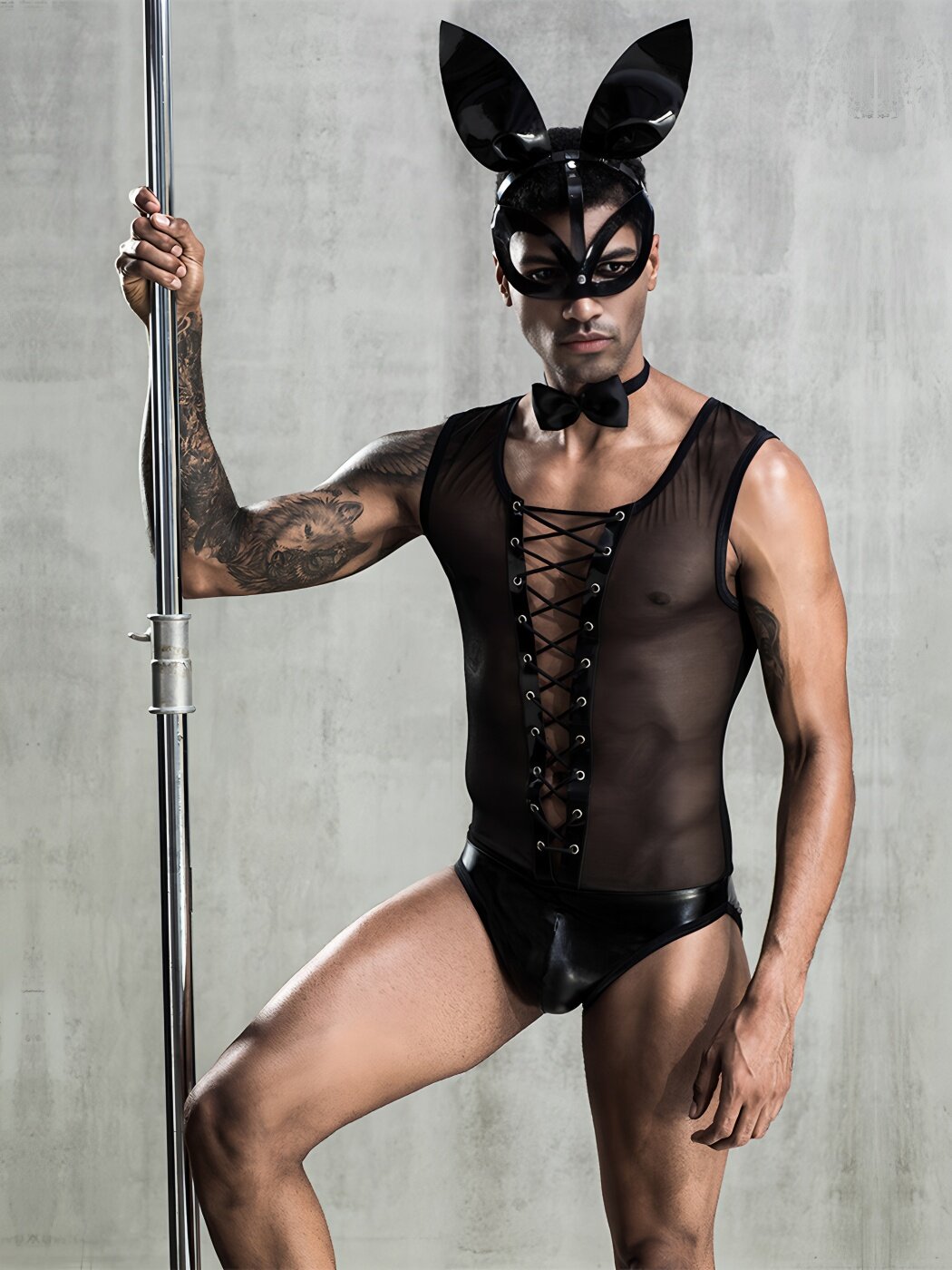 Косплей, сексуальный мальчик-кролик, полупрозрачный, черный, размер 46-52