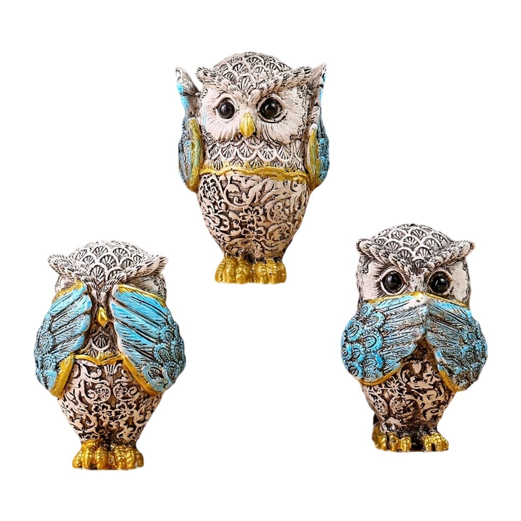 3 фигурки сов 'Не слышу, не вижу, не говорю' для украшения дома