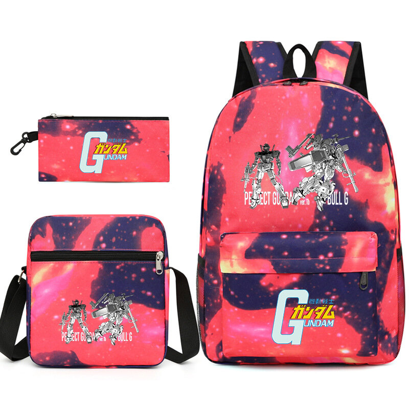 Мобильный костюм Gundam Мобильный костюм Gundam, школьная сумка из трех предметов, повседневный рюкзак для мужчин и женщин, студенческий принт