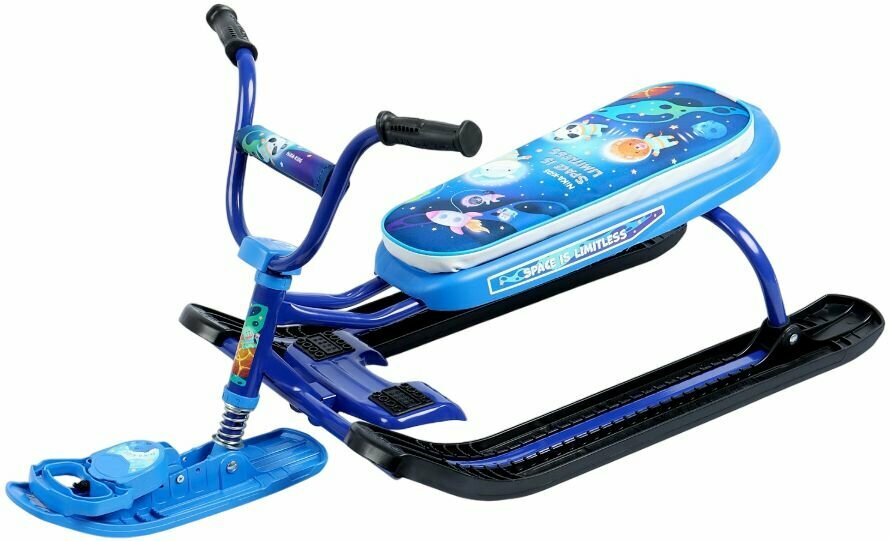 Снегокат детский "Ника-джамп. Космический" с мягким сиденьем, велорулем и амортизацией, буксировочный трос с автоматической намоткой, нагрузка до 100 кг, от 3 лет, синий
