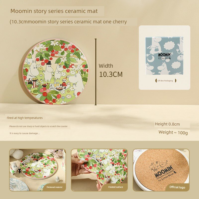 Керамический подстаканник Moomin Story Series с вишневым цветением, 10,3 см диаметр, термостойкий для чая и кофе,
