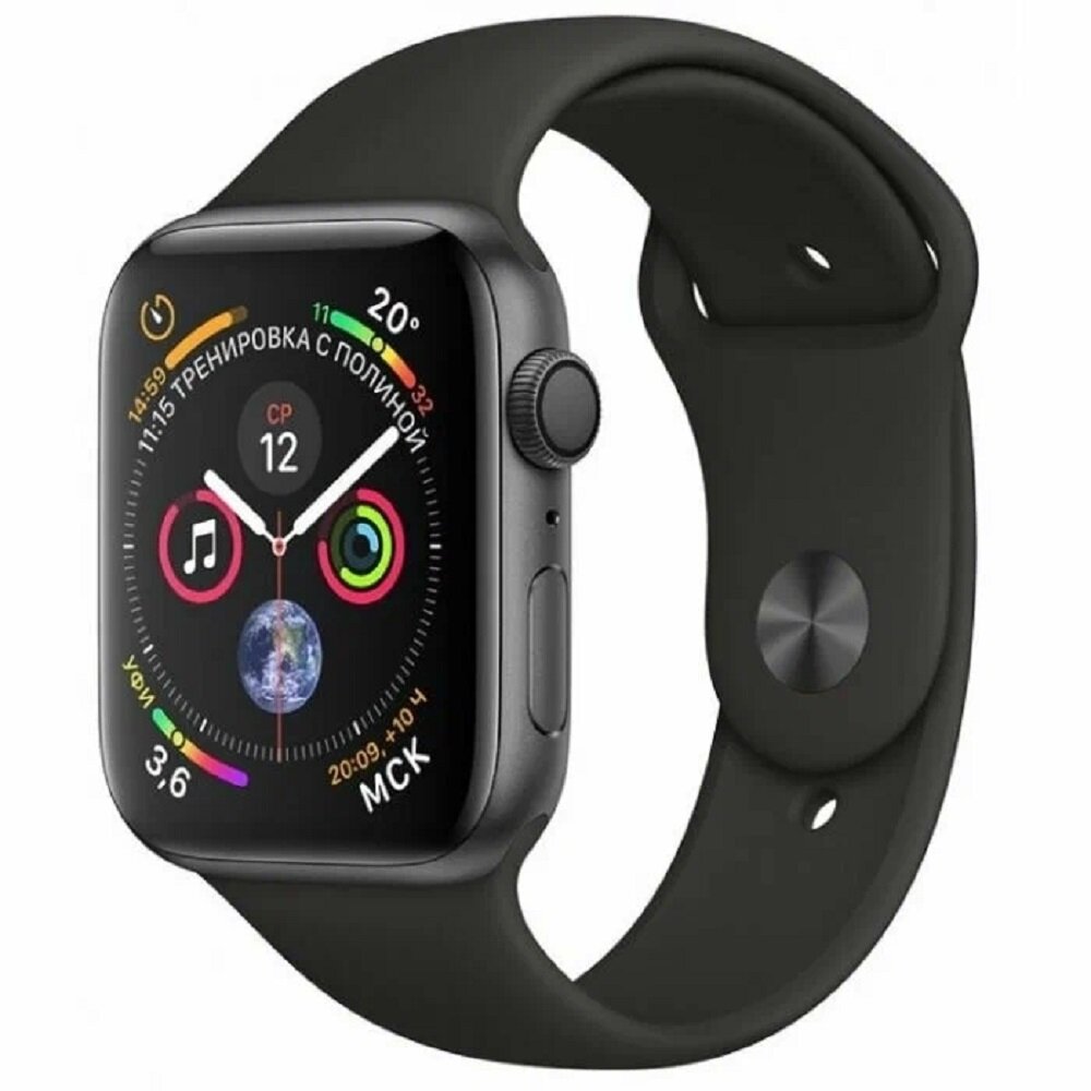 Восстановленные Умные часы A pple Watch Series 4 GPS, 44mm Space Grey Aluminium, Black Sport Band