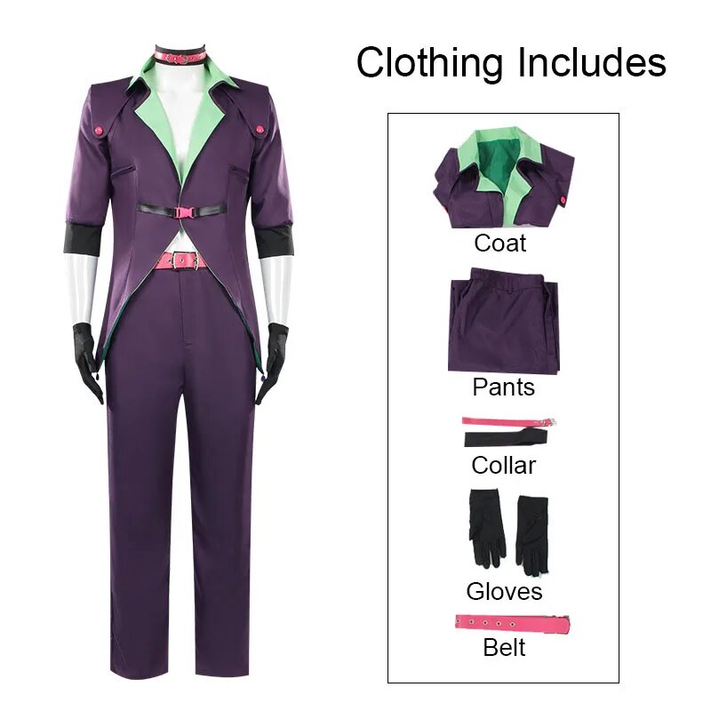 Хэллоуин Джокер Косплей Костюм Самоубийство ISEKAI Костюмы Отряд аниме Карнавал Mr.J Pudding Униформа Костюмы Принц преступления