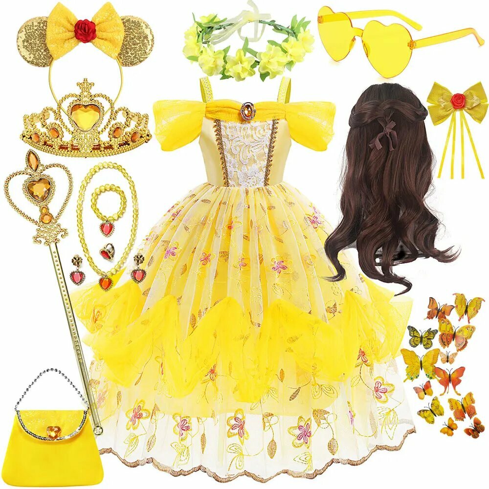 Платье принцессы Белла Disney для девочки 5-6T(130CM), Желтый, Belle Set 6