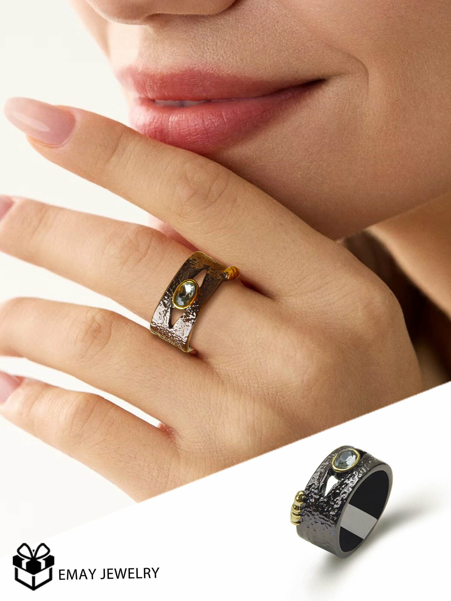 Кольцо, искусственный камень, шпинель синтетическая