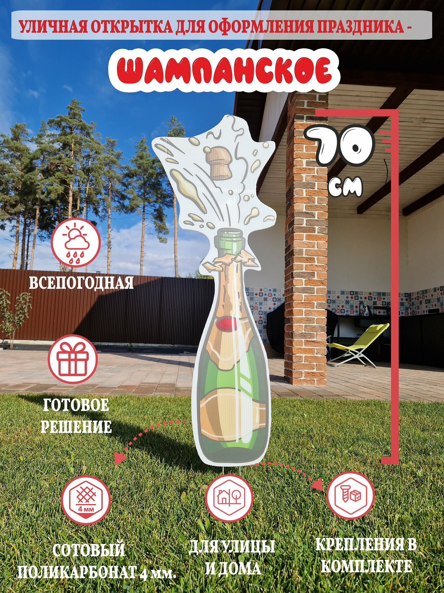 Оформление дня рождения для женщин - Уличная открытка "Шампанское" - Для вечеринки