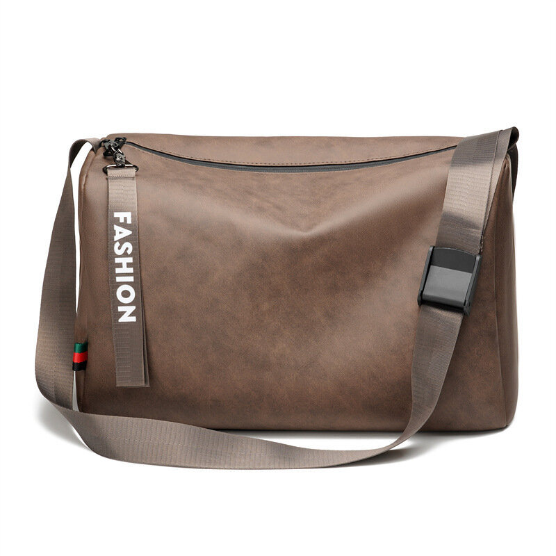 Sac messager en cuir PU grande capacité pour homme, sacoche à Bandoulière for Voyage, тренажерный зал, дела, стиль Coréen, ежедневная тенденция с регулируемым бандульем и фермой éclair sur le dessus.