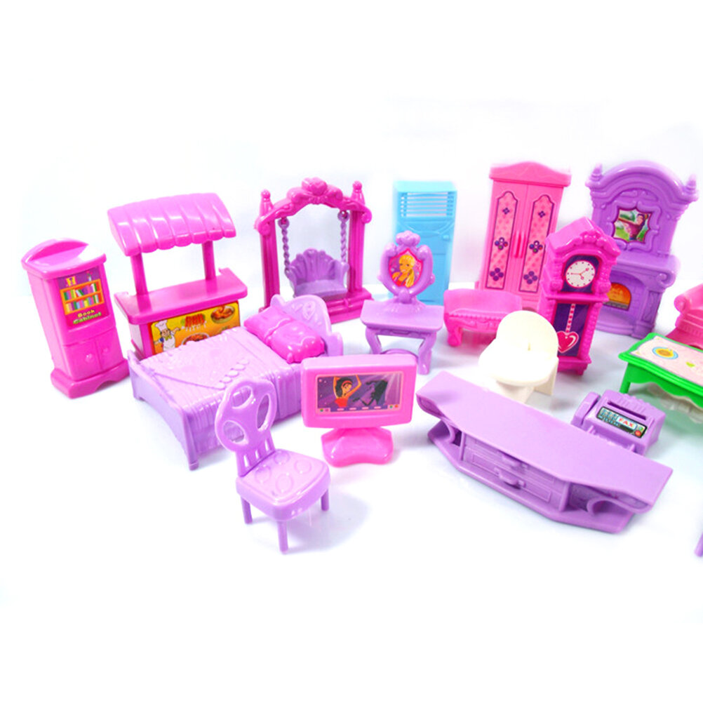 22Pcs Dollhouse Play Set Plastic Furniture Miniature Rooms Baby Kids Pretend Toys