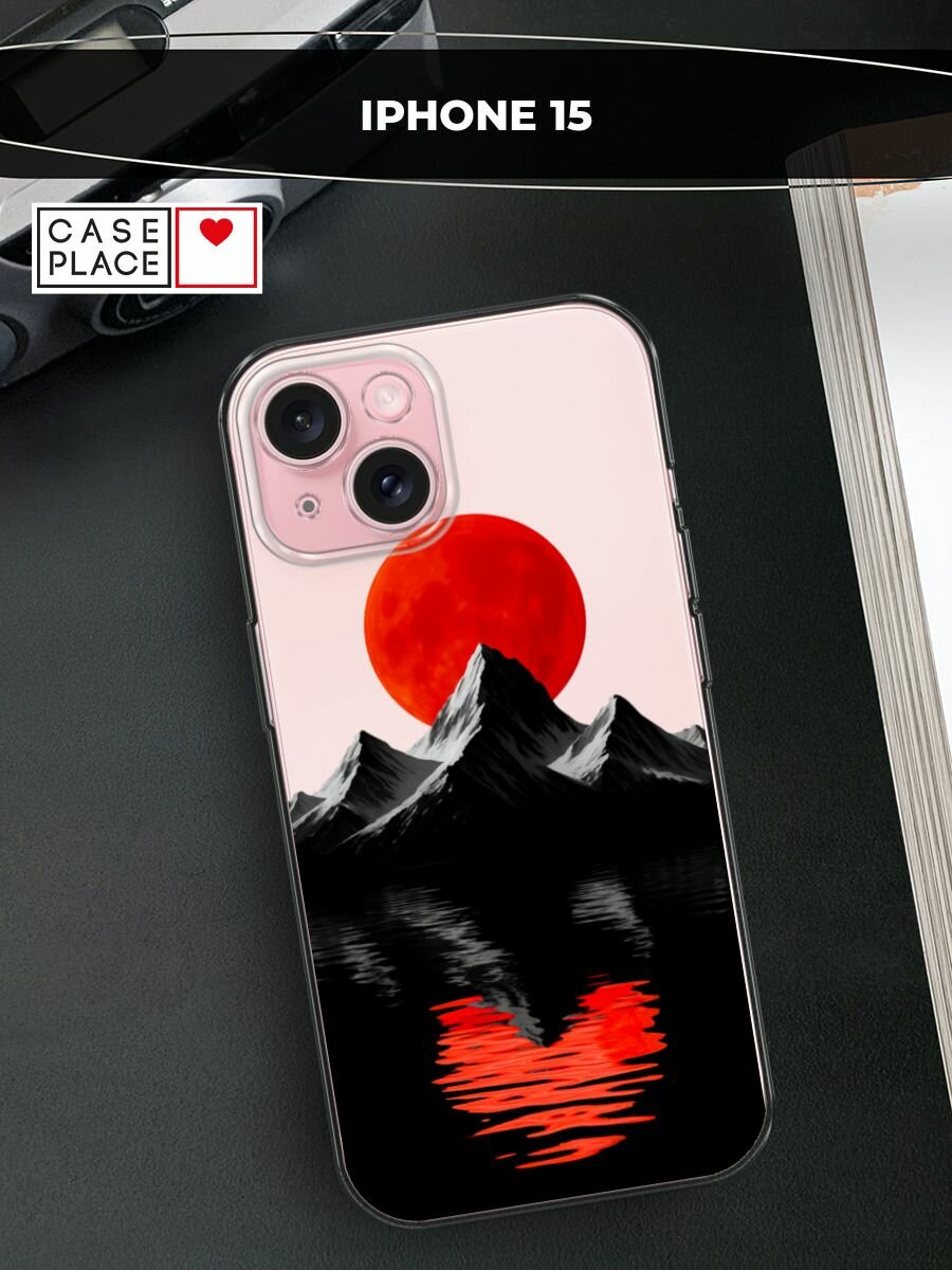 Чехол на Apple iPhone 15 / Айфон 15 с принтом Черная гора, прозрачный