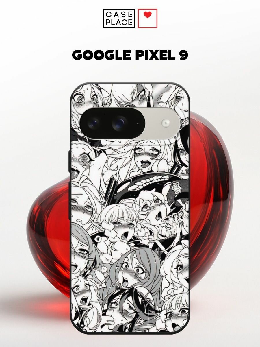 Черный матовый чехол на Google Pixel 9 / Гугл Пиксель 9 с принтом Ахегао манга тян