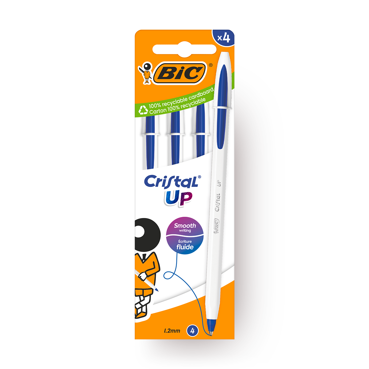 Ручка Bic Cristal Up, шариковая, синяя, 1.2 мм, шестигранная, 4 шт