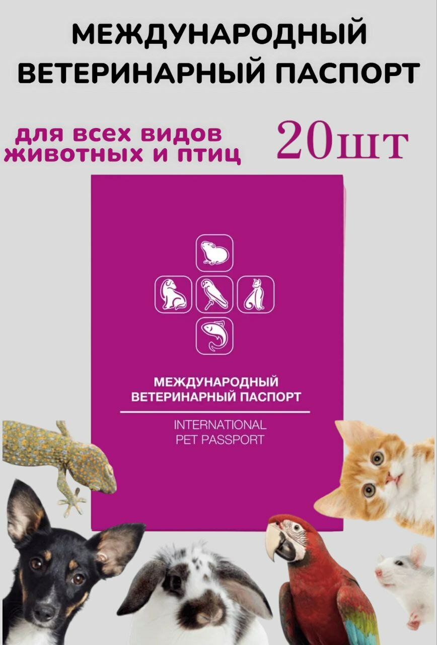 Ветеринарный паспорт 20 шт Универсальный международный для собак и кошек