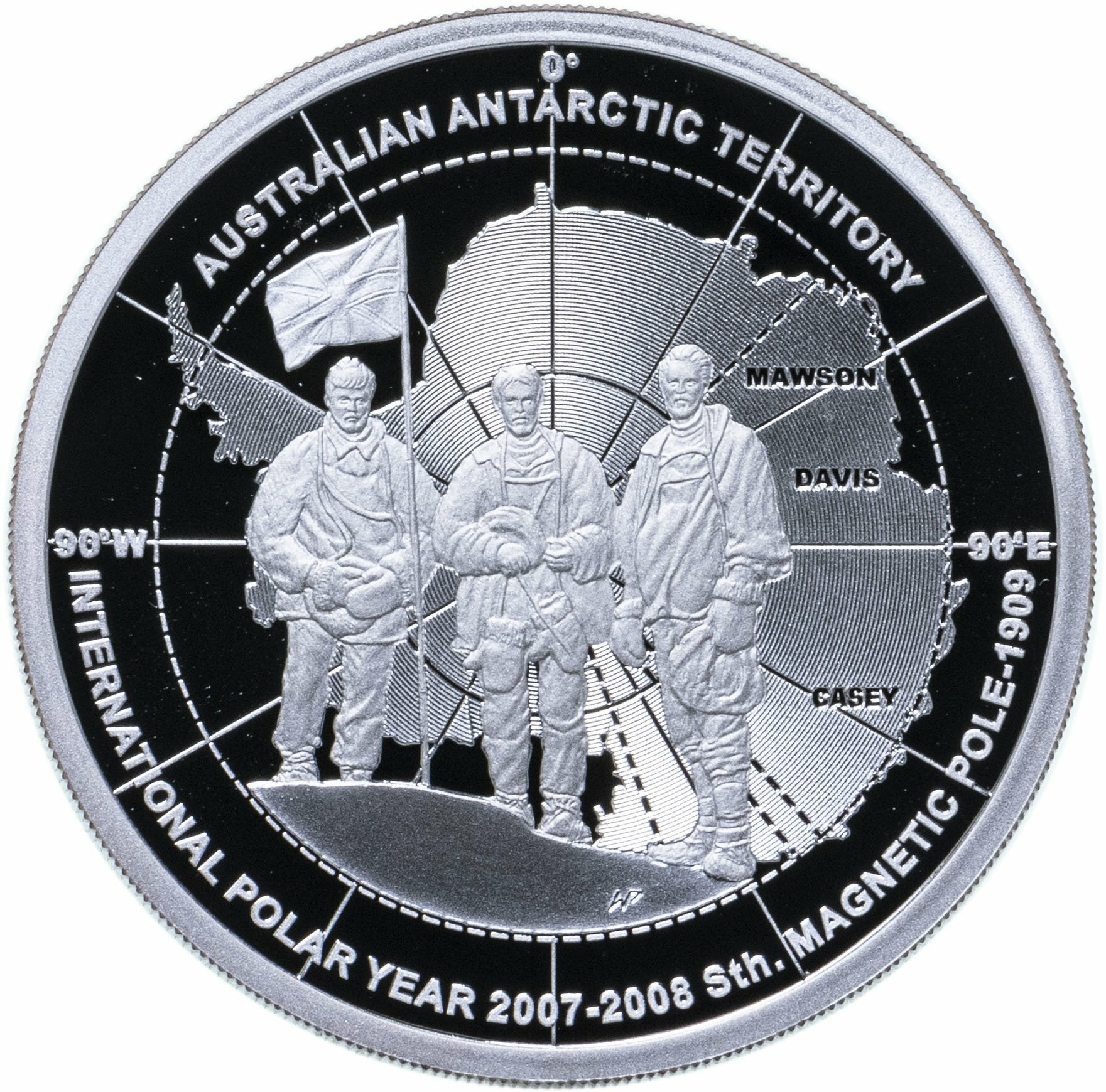 Австралия 5 долларов 2009 Proof "Международный полярный год 2007-2008" в футляре, с сертификатом, Серебро 999