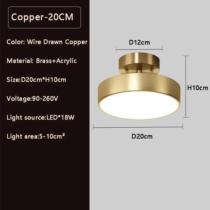 Потолочный Светильник Медный 20CM, 90-260В, LED 18W