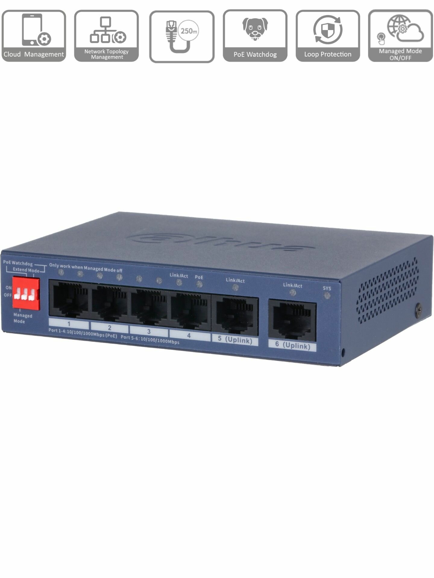 Dahua DH-CS4006-4GT-36 6-портовый управляемый коммутатор с 4 РоЕ до 36Вт