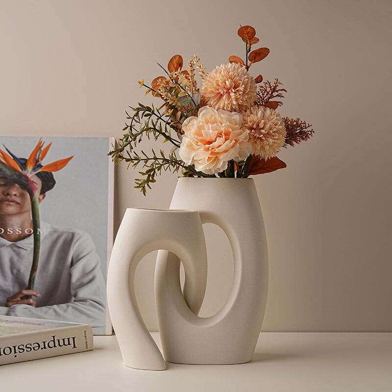 Ваза "Цветочная композиция" керамика, матовая, молочно белая, для декора