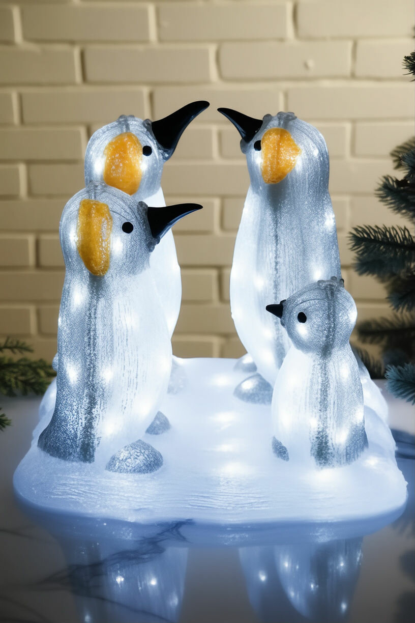 Светящаяся композиция снежные забавы: пингвины на льдине, акрил, 100 холодных белых LED-огней, 35 см, уличная, Winter Deco 4080230