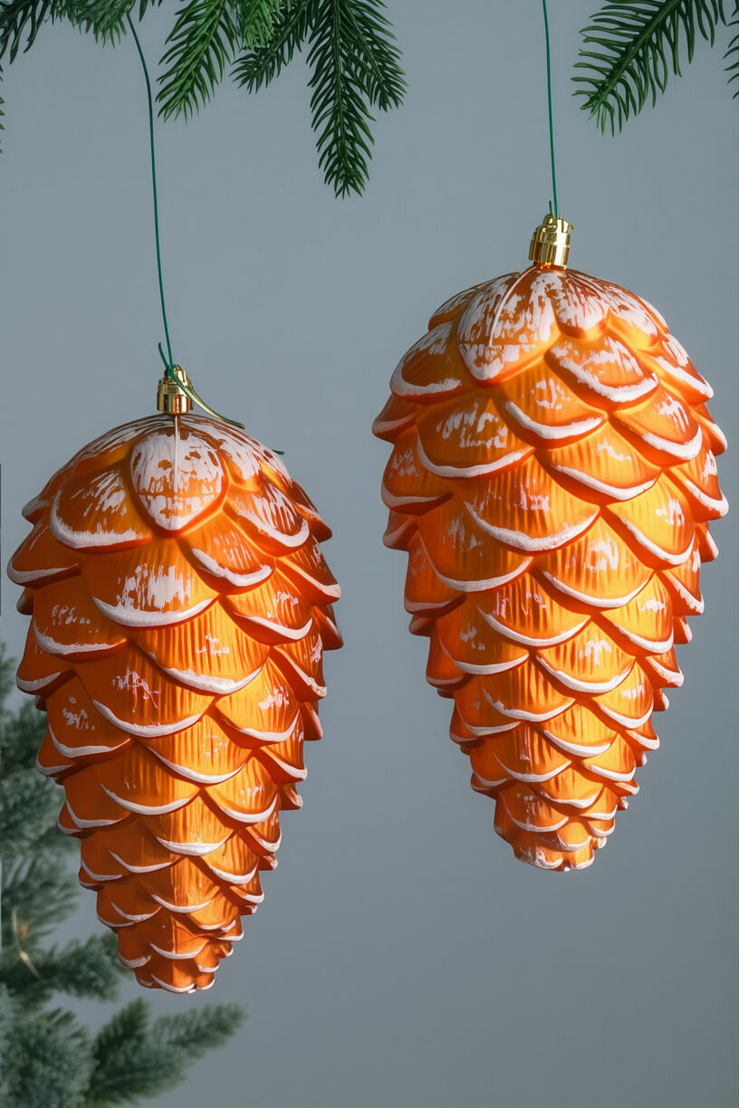Набор ёлочных украшений шишки С мороза, пластик, оранжевый, 18 см, 2 шт, Winter Deco 1000807