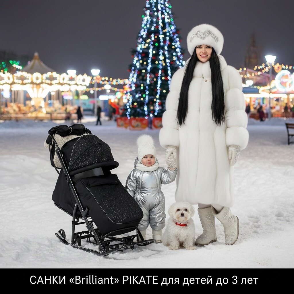 Санки коляска детские зимние с рождения Pikate "Brilliant" 2024/2025г. г с бампером, стразы NEW