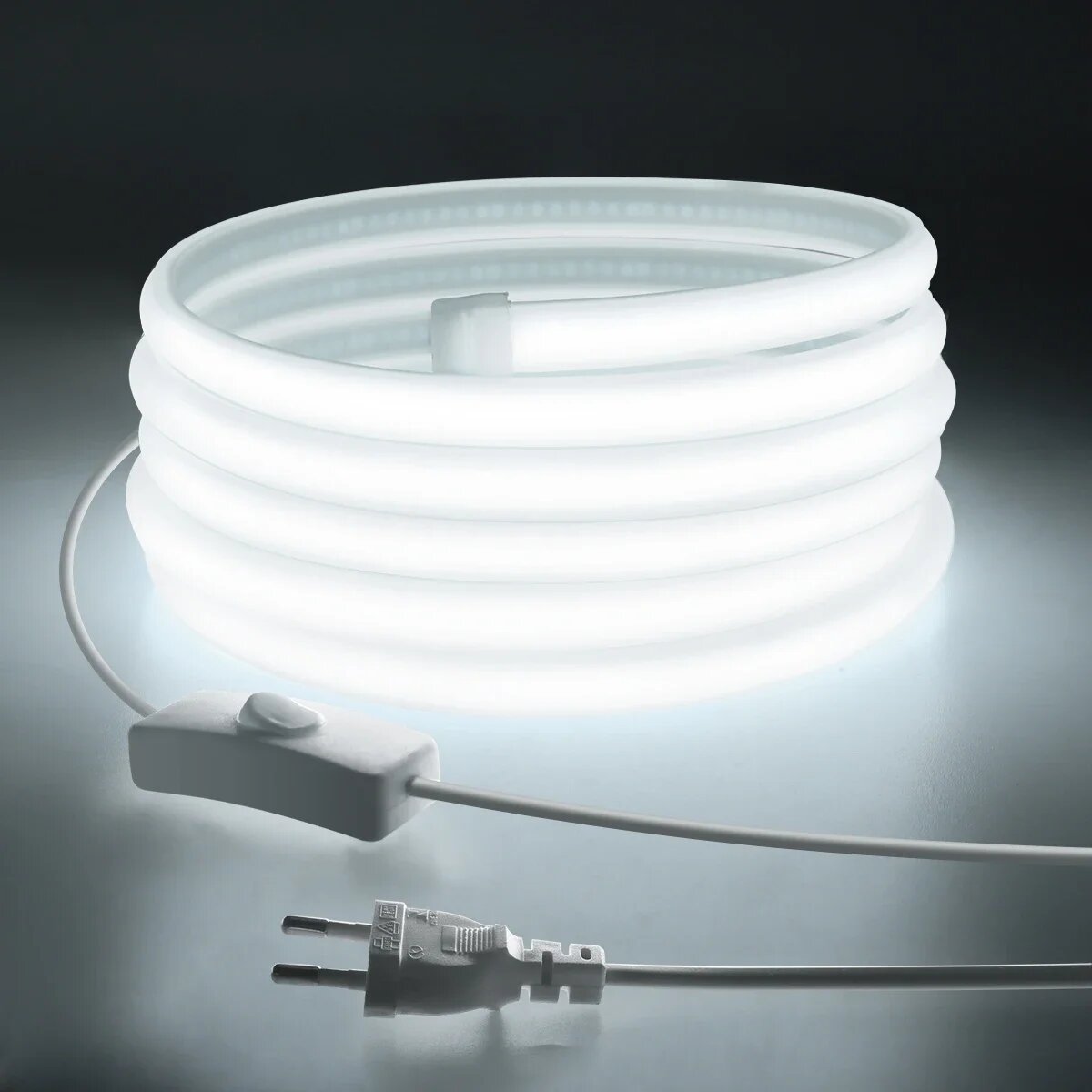 COB светодиодная лента Rybakov, 288 LED, IP67, 110-240 В Белый, EU Plug 220V, White, 2M