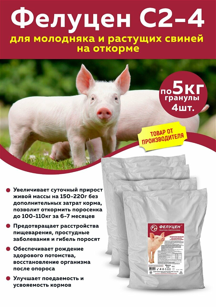 Комплект Фелуцен С2-4 для молодняка и растущих свиней на откорме (литера 4226) 5кг, 4 шт