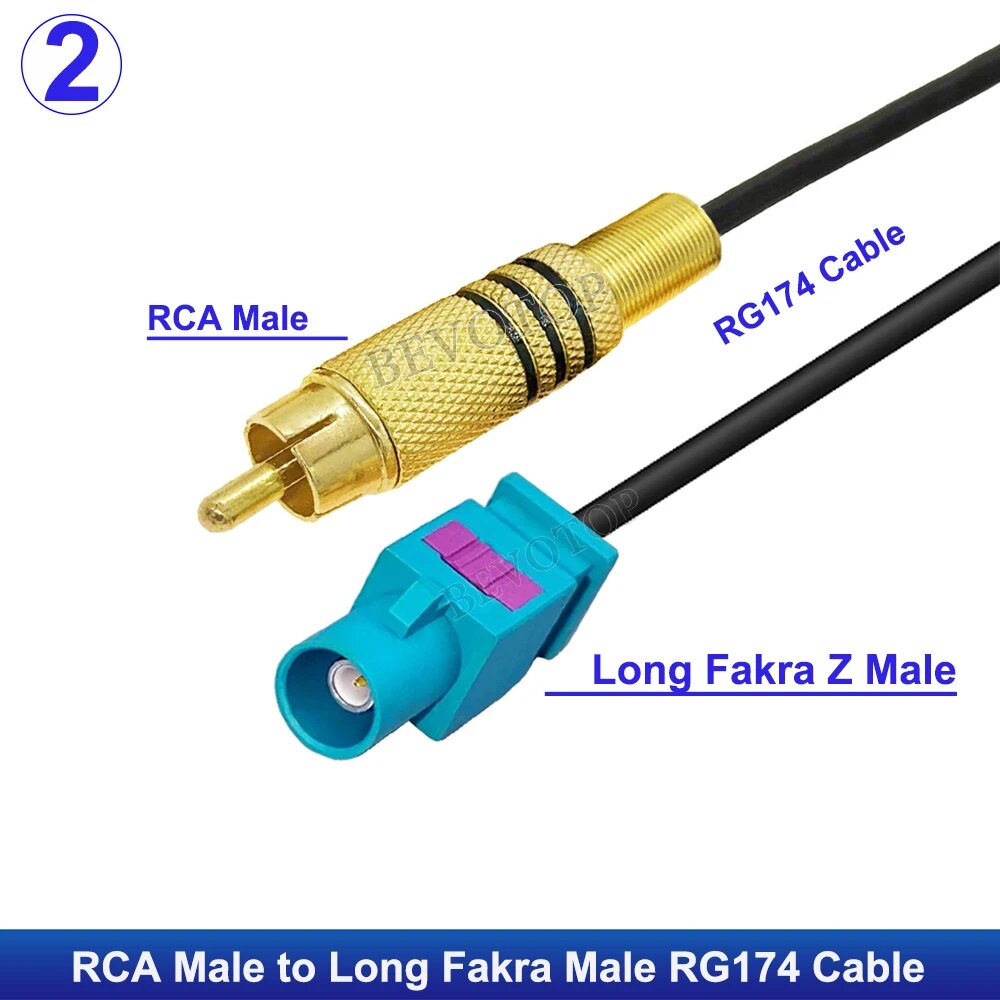 RCA Male to Long Fakra Z Male RG174 Cable, 15CM