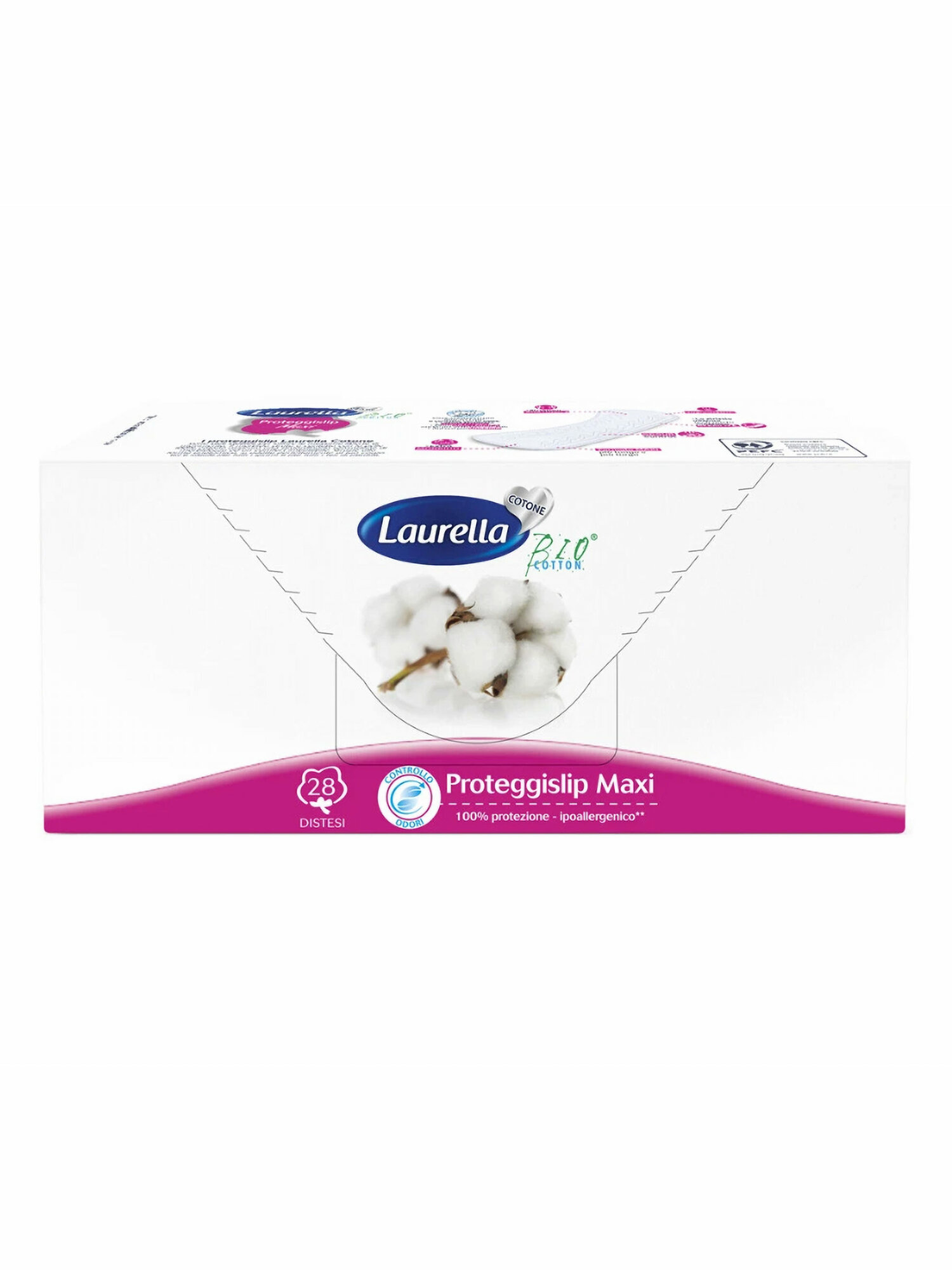 Ежедневные прокладки натуральные Laurella Maxi Bio Cotton хлопковые удлиненные с крылышками, 28 шт