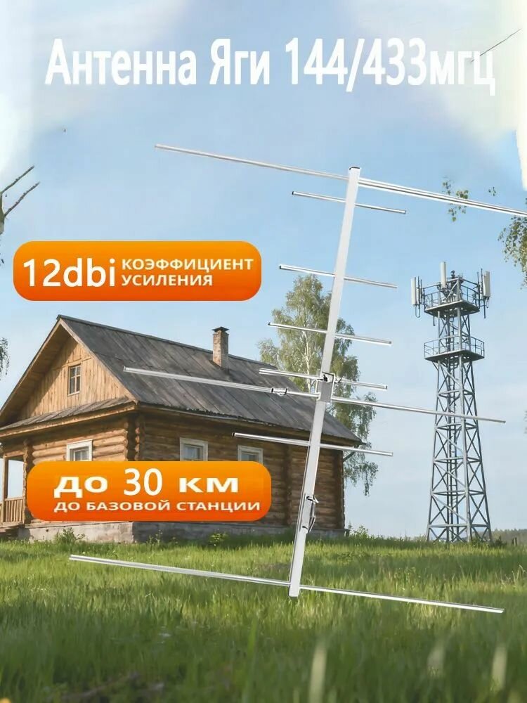 Антенна Yagi VHF/UHF двухдиапазонная, 145/435 МГц. Высокий коэффициент усиления для базовой станции и репитера. Крепежные элементы антенны